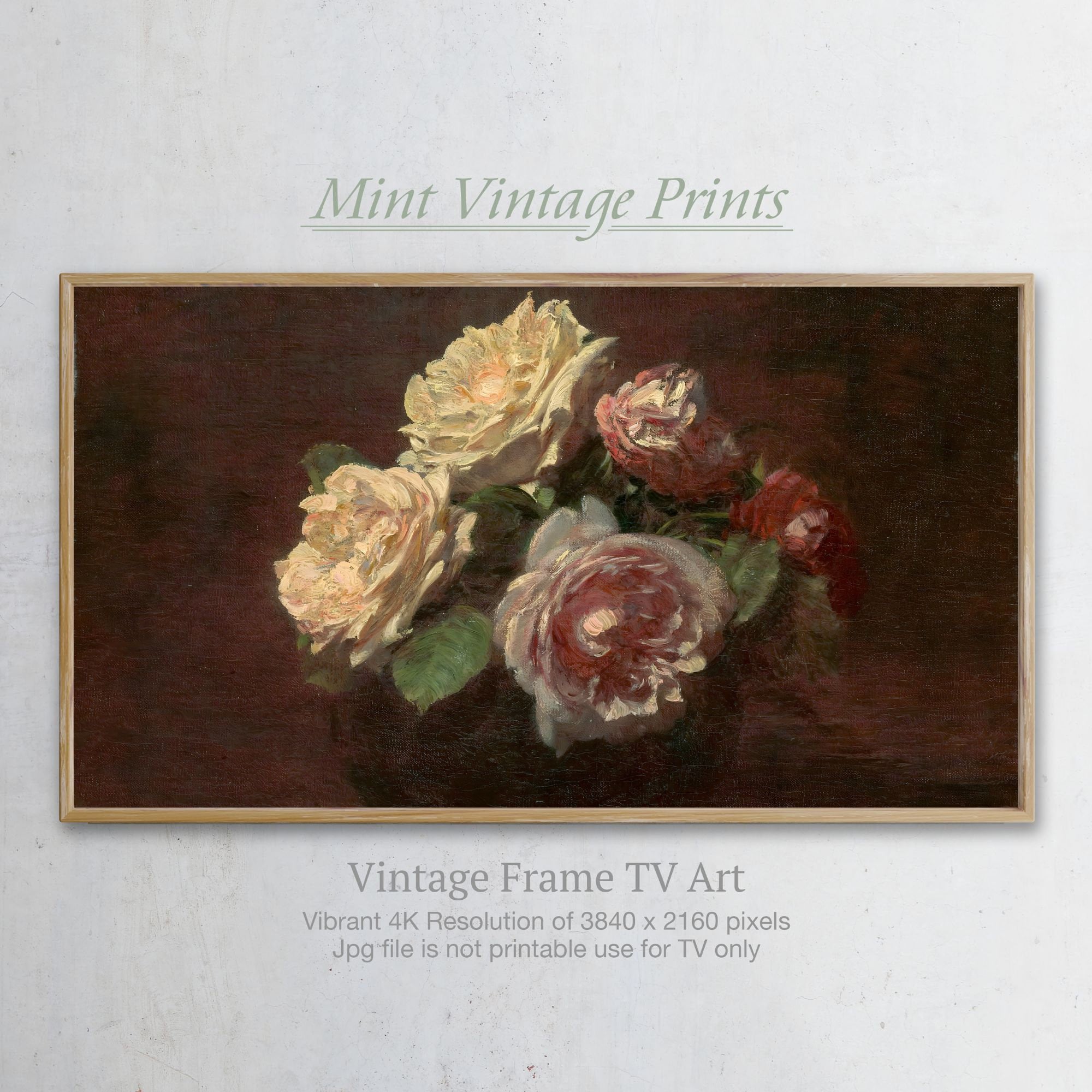 Roses in a Bowl With Dark Backdrop | Samsung Frame TV Art | Vintage ...