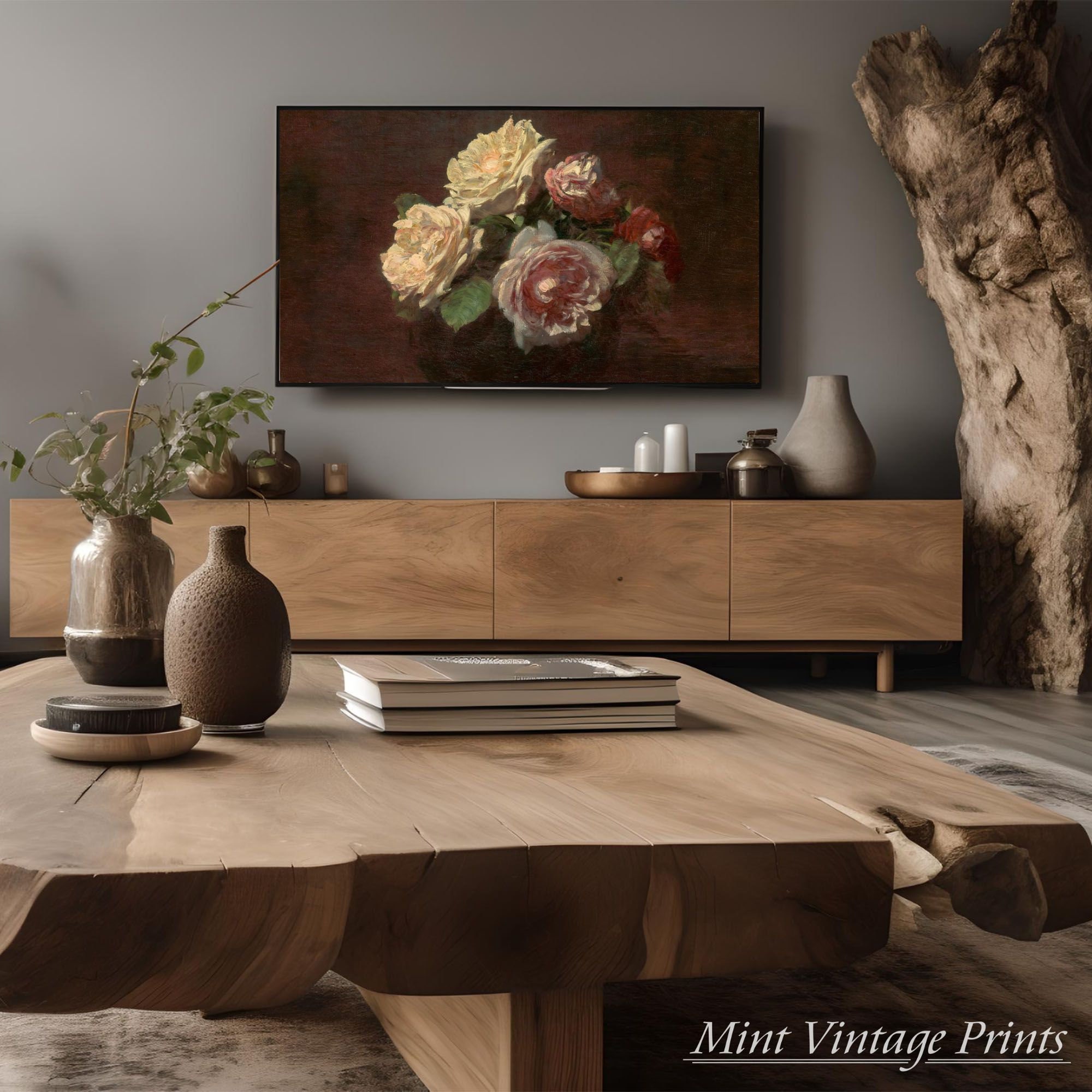 Roses in a Bowl With Dark Backdrop | Samsung Frame TV Art | Vintage ...