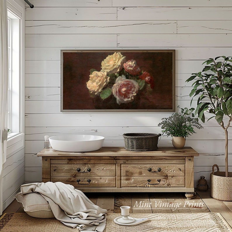Roses in a Bowl With Dark Backdrop | Samsung Frame TV Art | Vintage ...