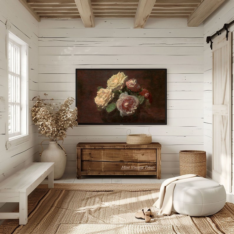 Roses in a Bowl With Dark Backdrop | Samsung Frame TV Art | Vintage ...