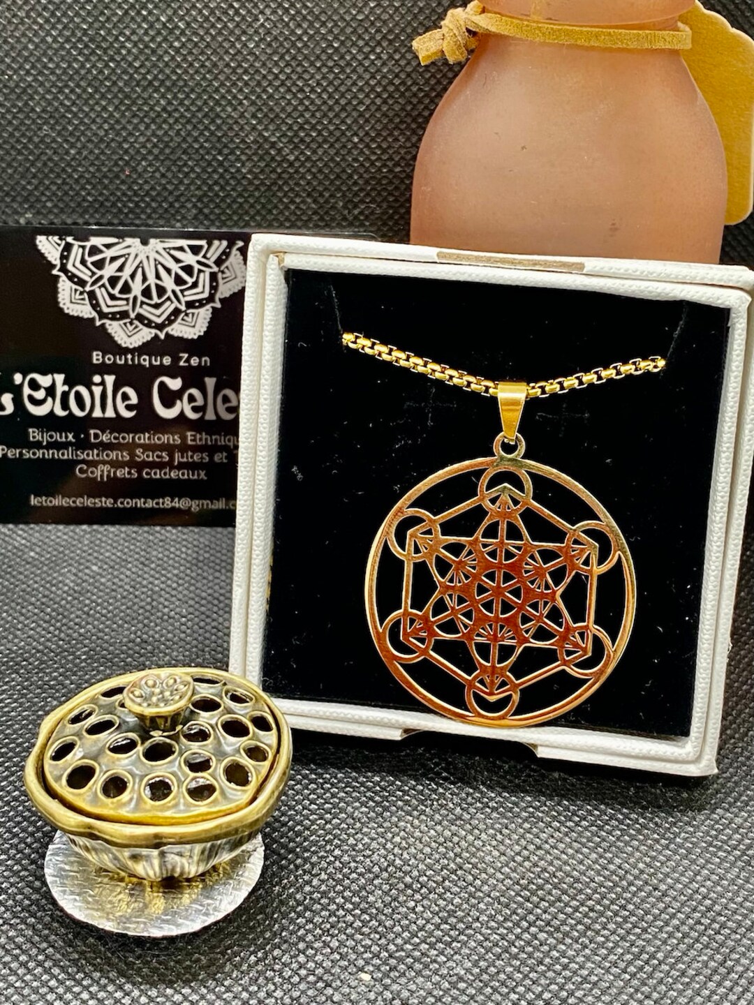 Metatron's Cube Set, Spiritual Talisman, Gold Color Pendant and Its ...