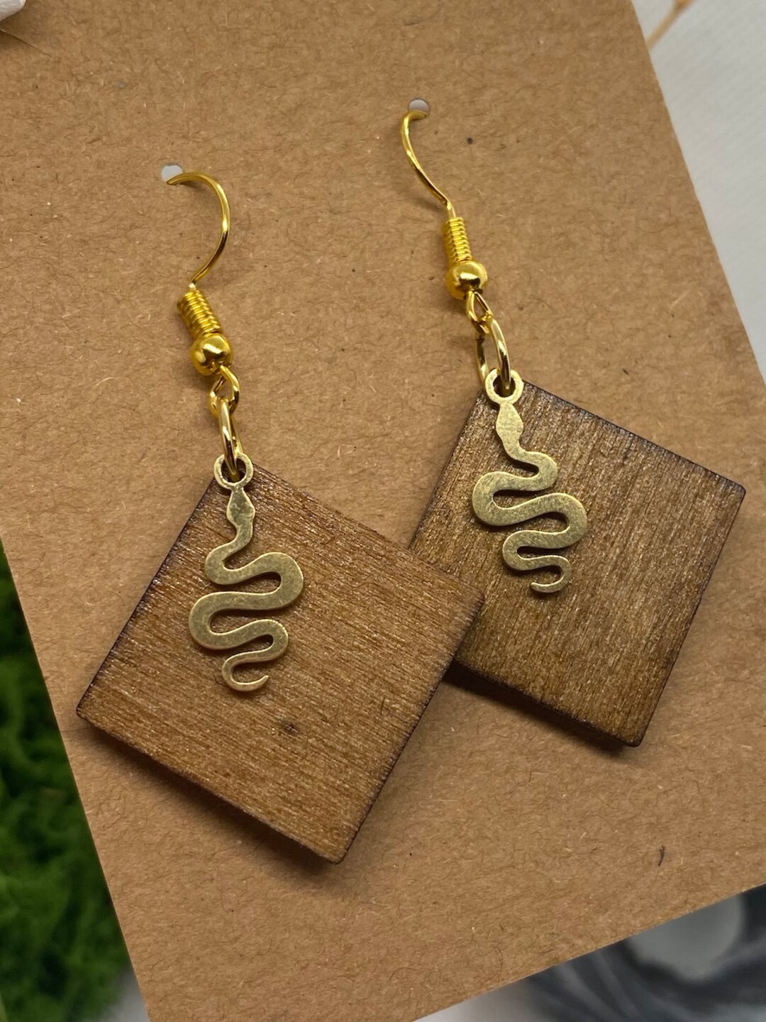 Handmade Artisanal Wooden Earrings Celestial Wooden Snakes. Gift Idea ...