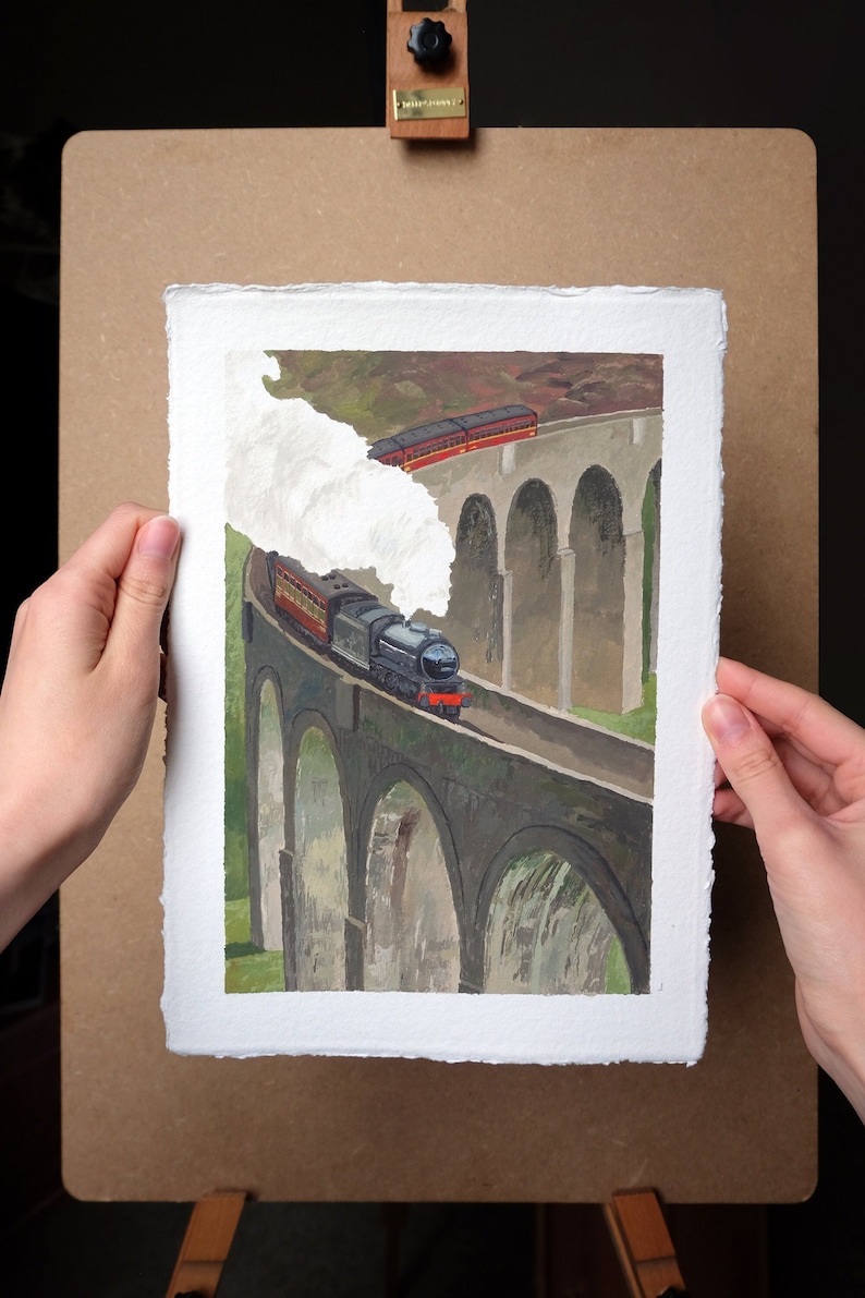Original Acryla Gouache Painting, Glenfinnan Viaduct, Hand-made ...