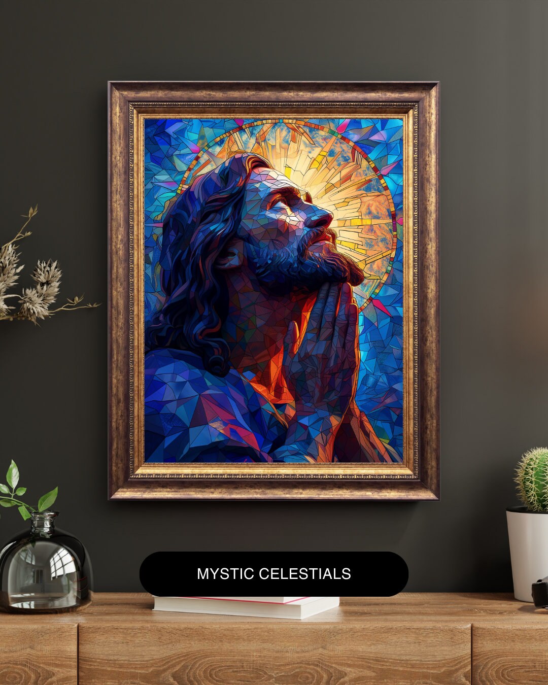 Celestial Prayer Jesus Christ Art Stained Glass Digital Print Mystical ...