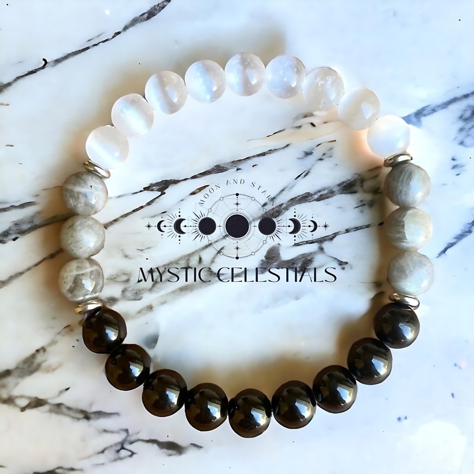 Protective Natural Stone Bracelet for Couples Mixed Opal & Plat Beads ...