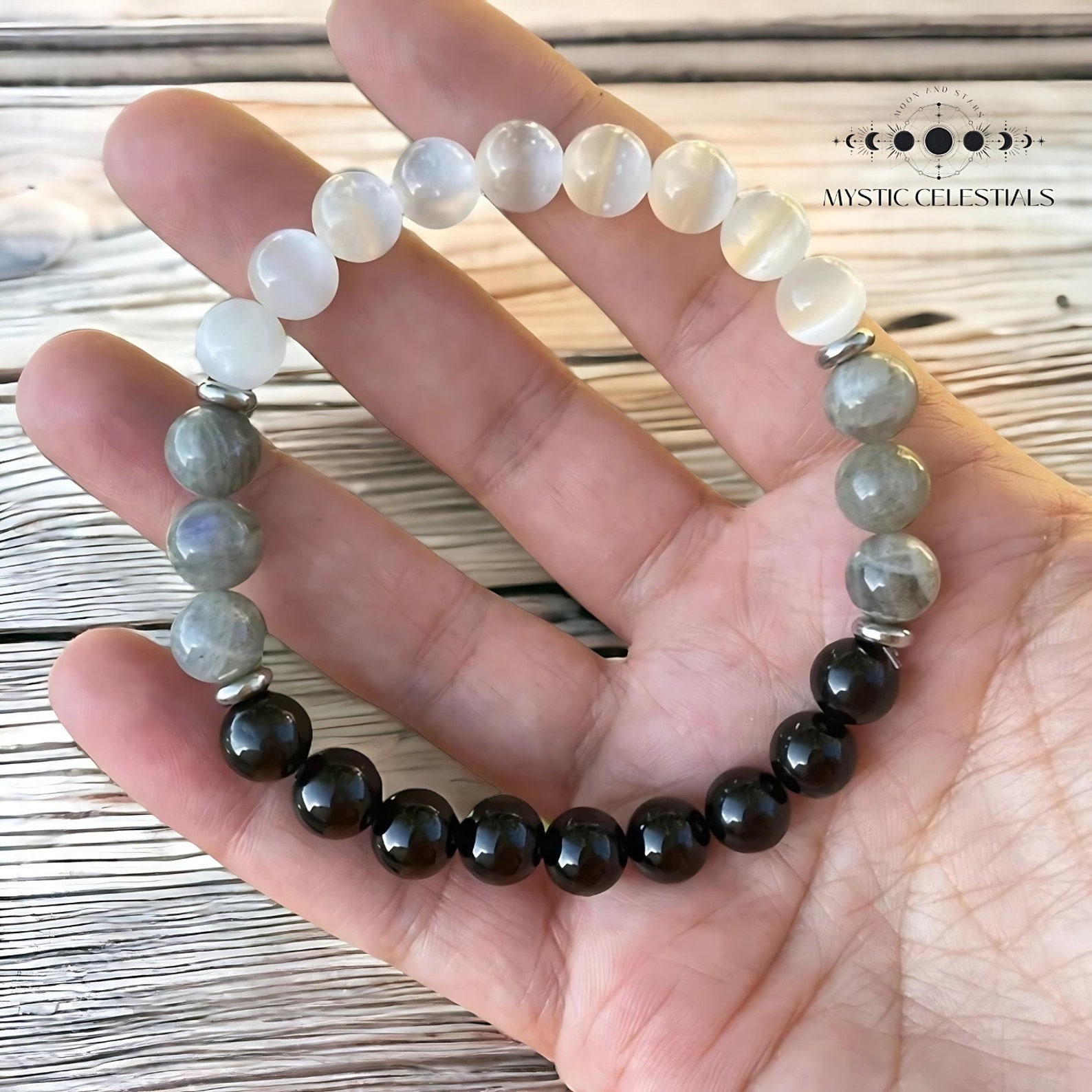 Protective Natural Stone Bracelet for Couples Mixed Opal & Plat Beads ...