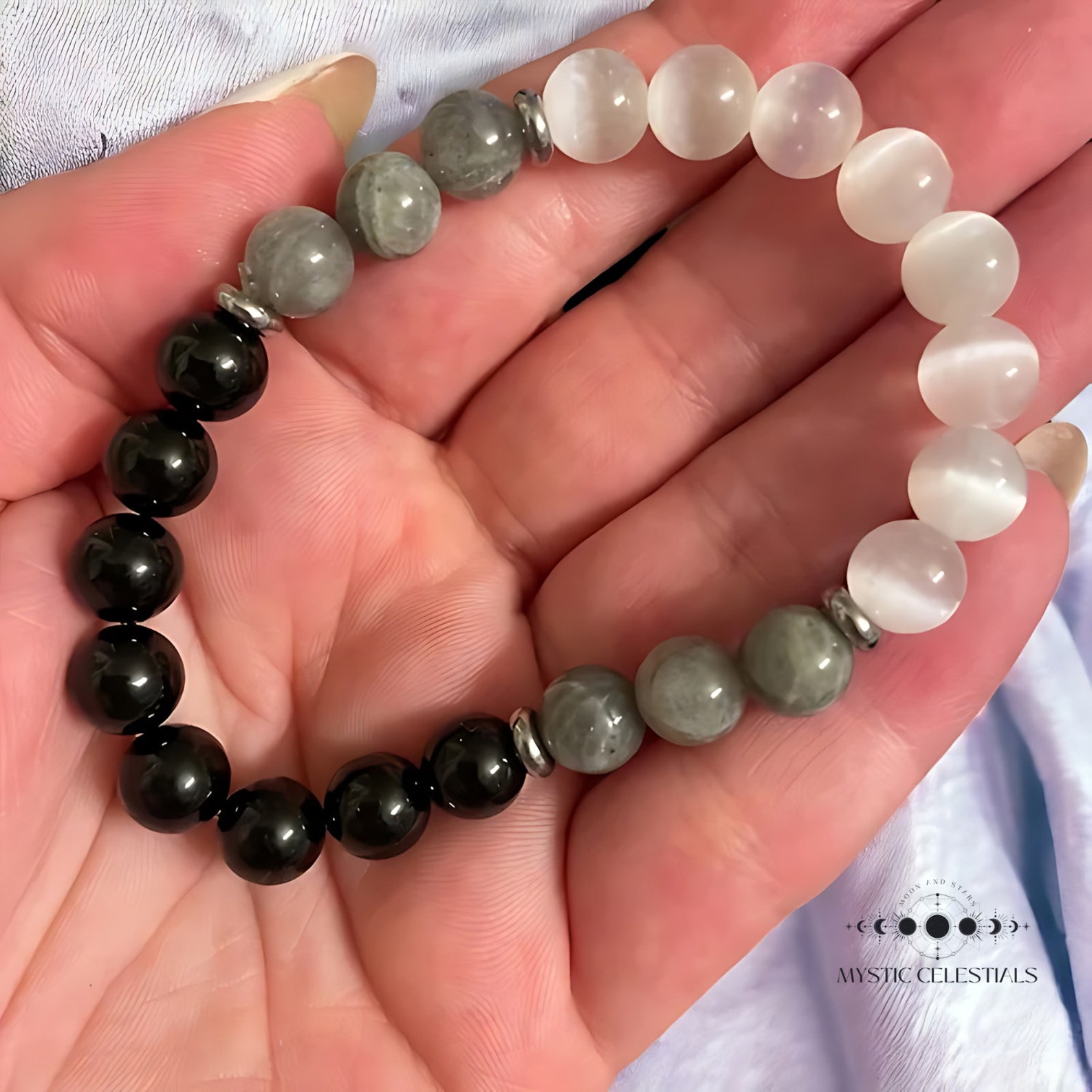 Protective Natural Stone Bracelet for Couples Mixed Opal & Plat Beads ...