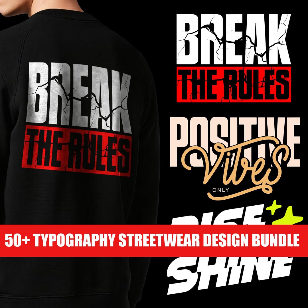 50+ Typography Design Bundle | PNG Only | Graphic Pack for Streetwear ...