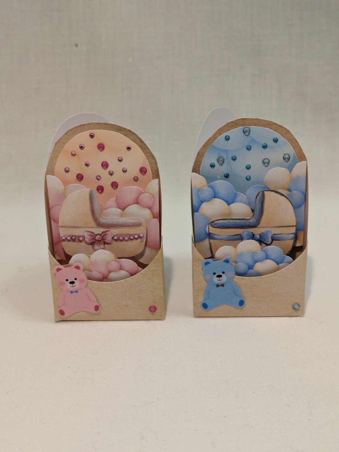 Baby Shower Gratulations Gift Box Card Boy or Girl With Gems and ...