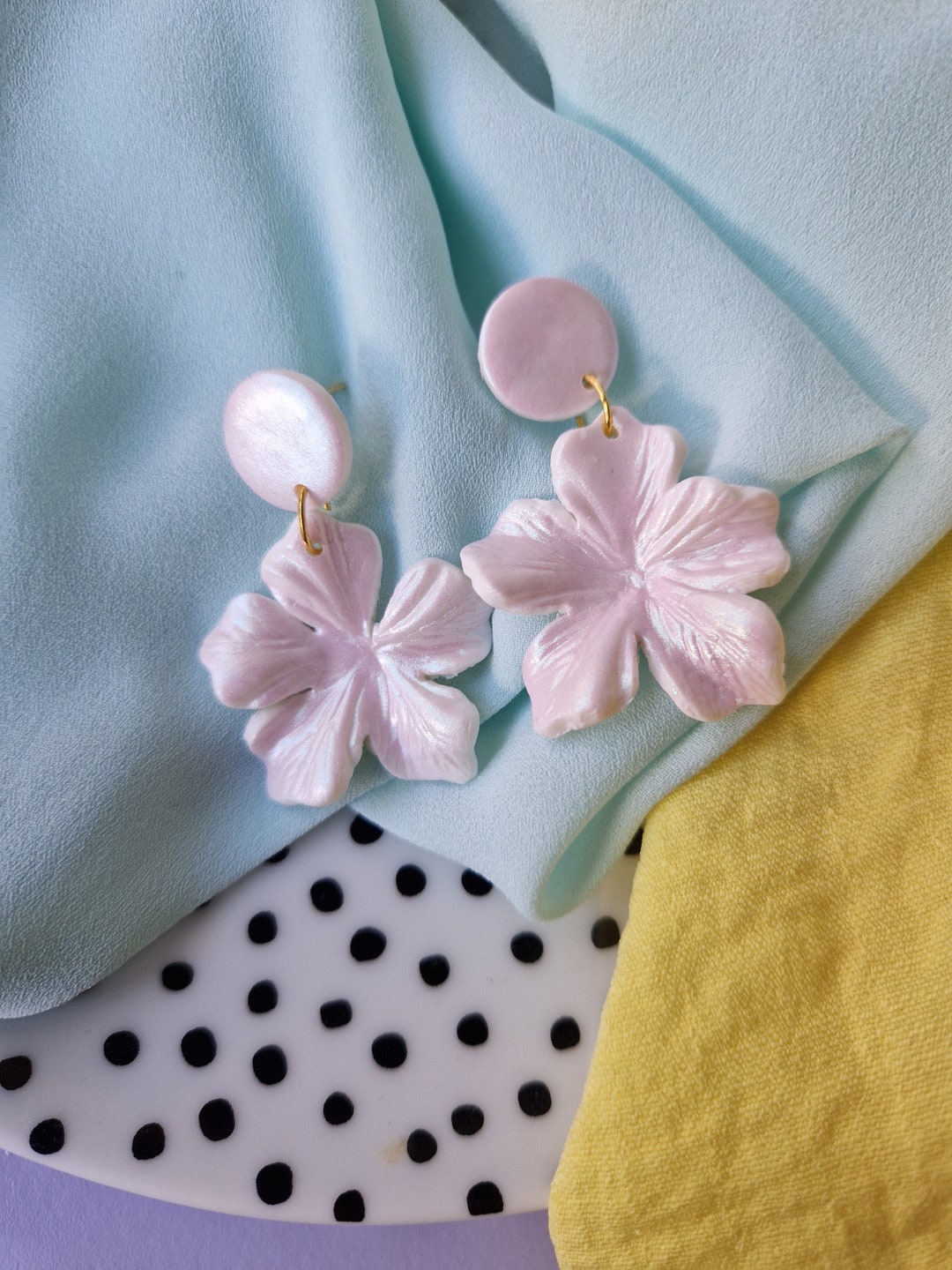 Handmade Shiny Polymer Clay Flower Earrings. - Etsy