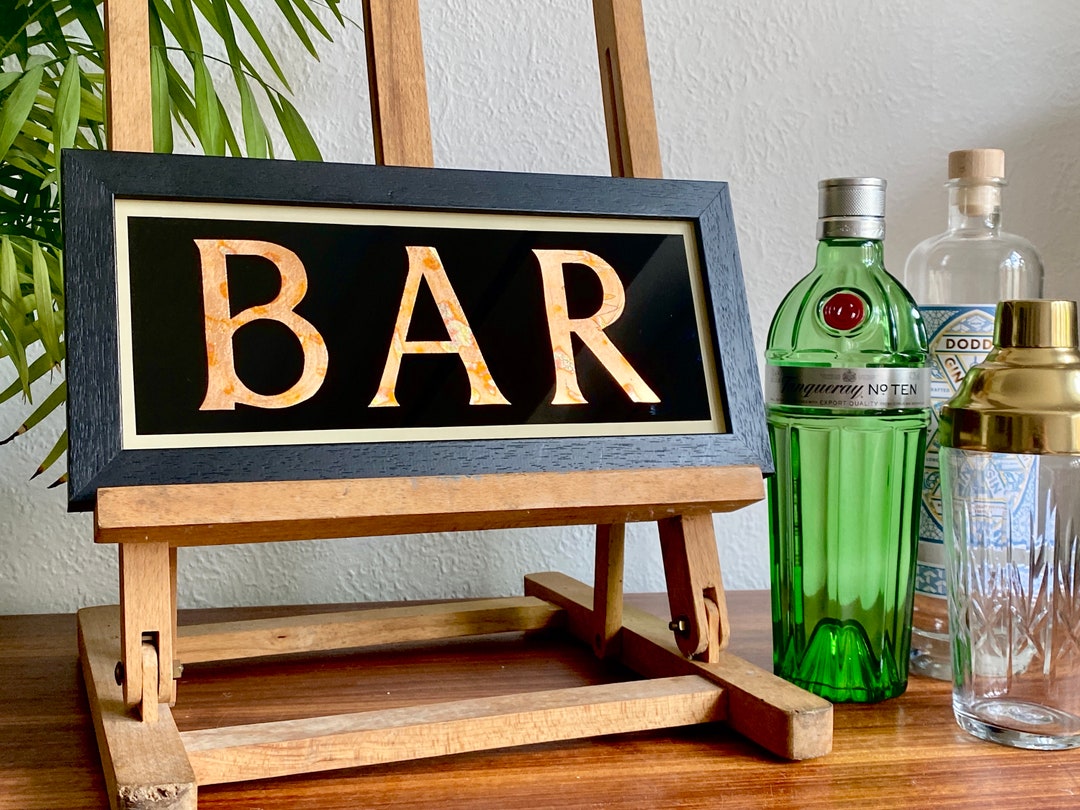Vintage Style Bar Sign. Hand Painted on Glass With Variegated Copper ...