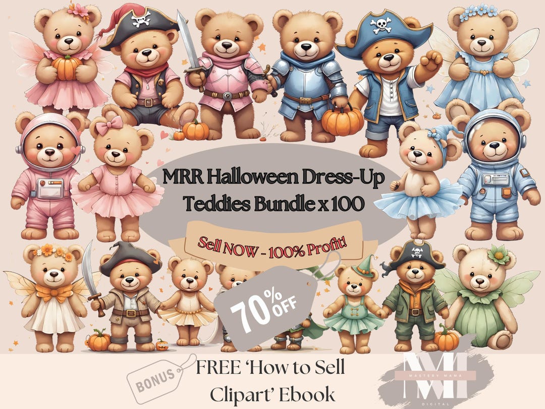 Halloween Teddy Bear Clipart Bundle Done for You to Sell, Digital ...