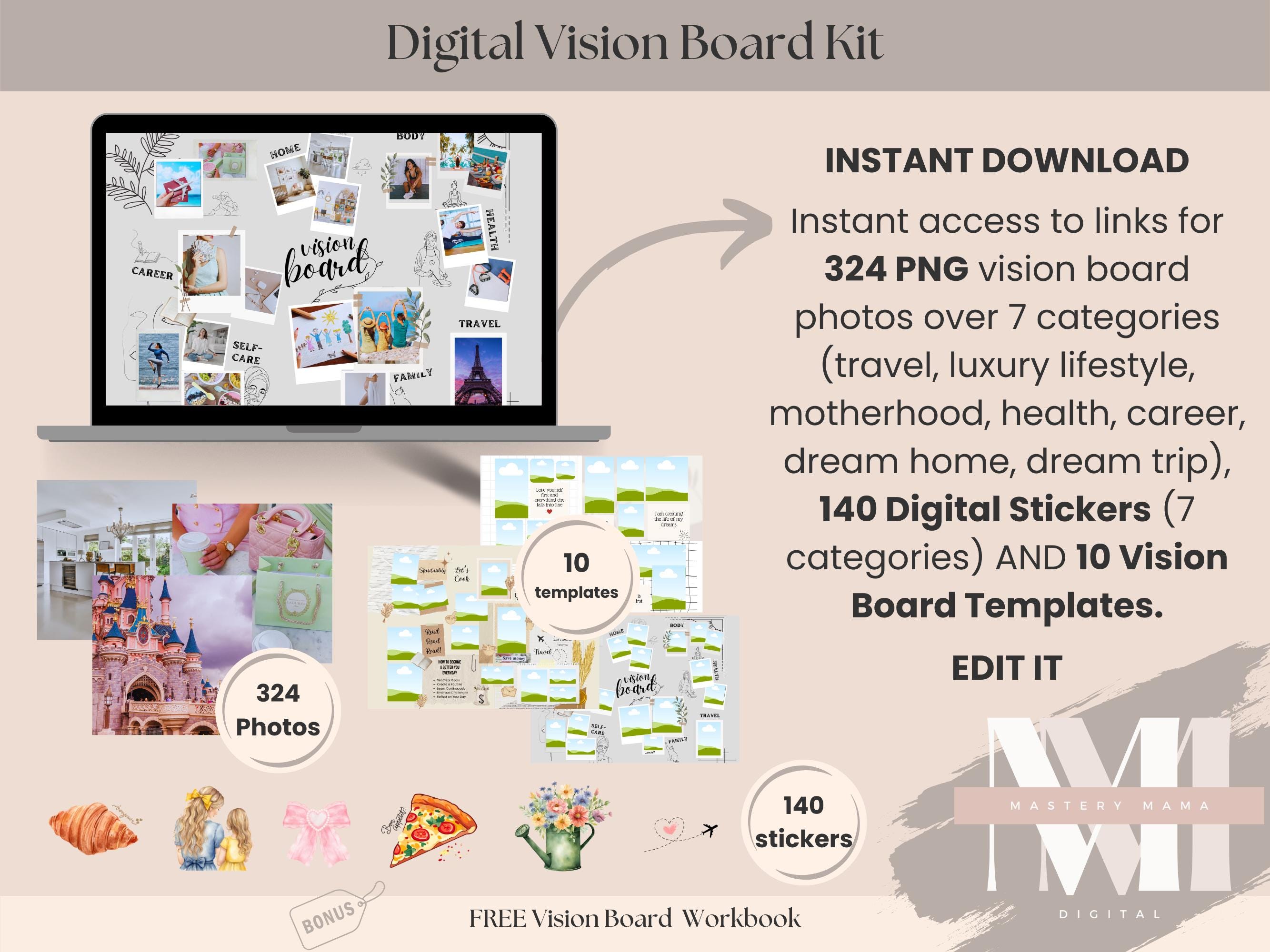 Digital Printable Vision Board Bundle With Photos, Stickers & Templates ...