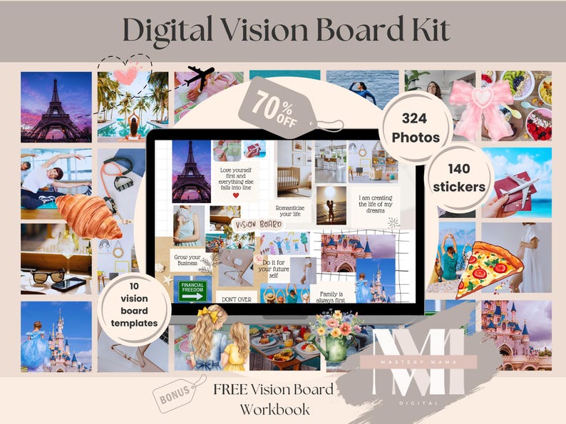 Digital Printable Vision Board Bundle With Photos, Stickers & Templates ...