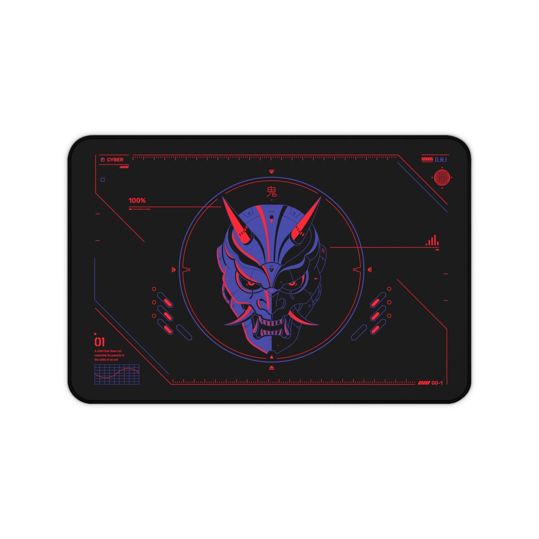 Cyber Oni Desk Mat, Japanese Aesthetic, Oni Demon Mask, Cyberpunk Sci ...