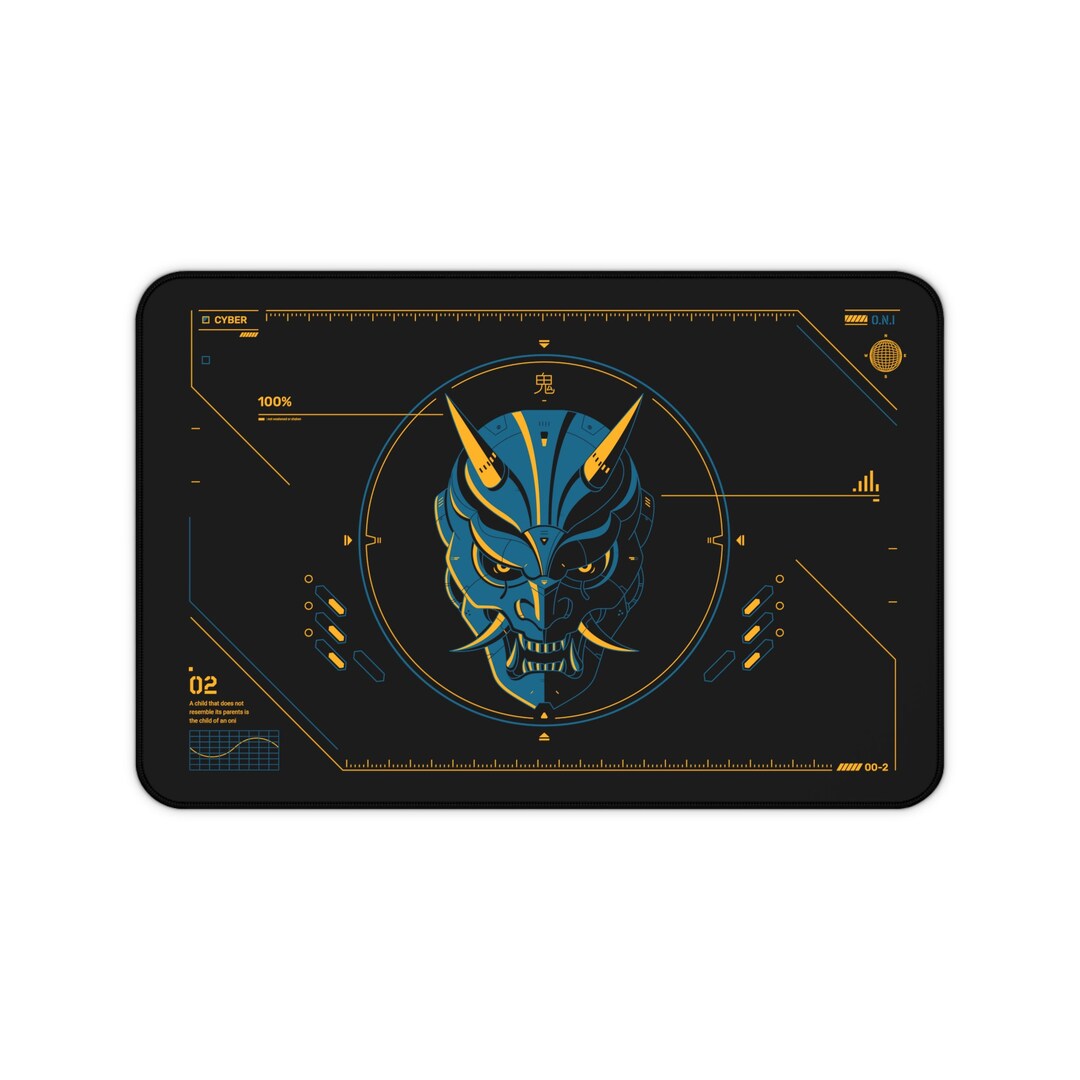 Cyber Oni Desk Mat, Japanese Aesthetic, Oni Demon Mask, Cyberpunk Sci ...