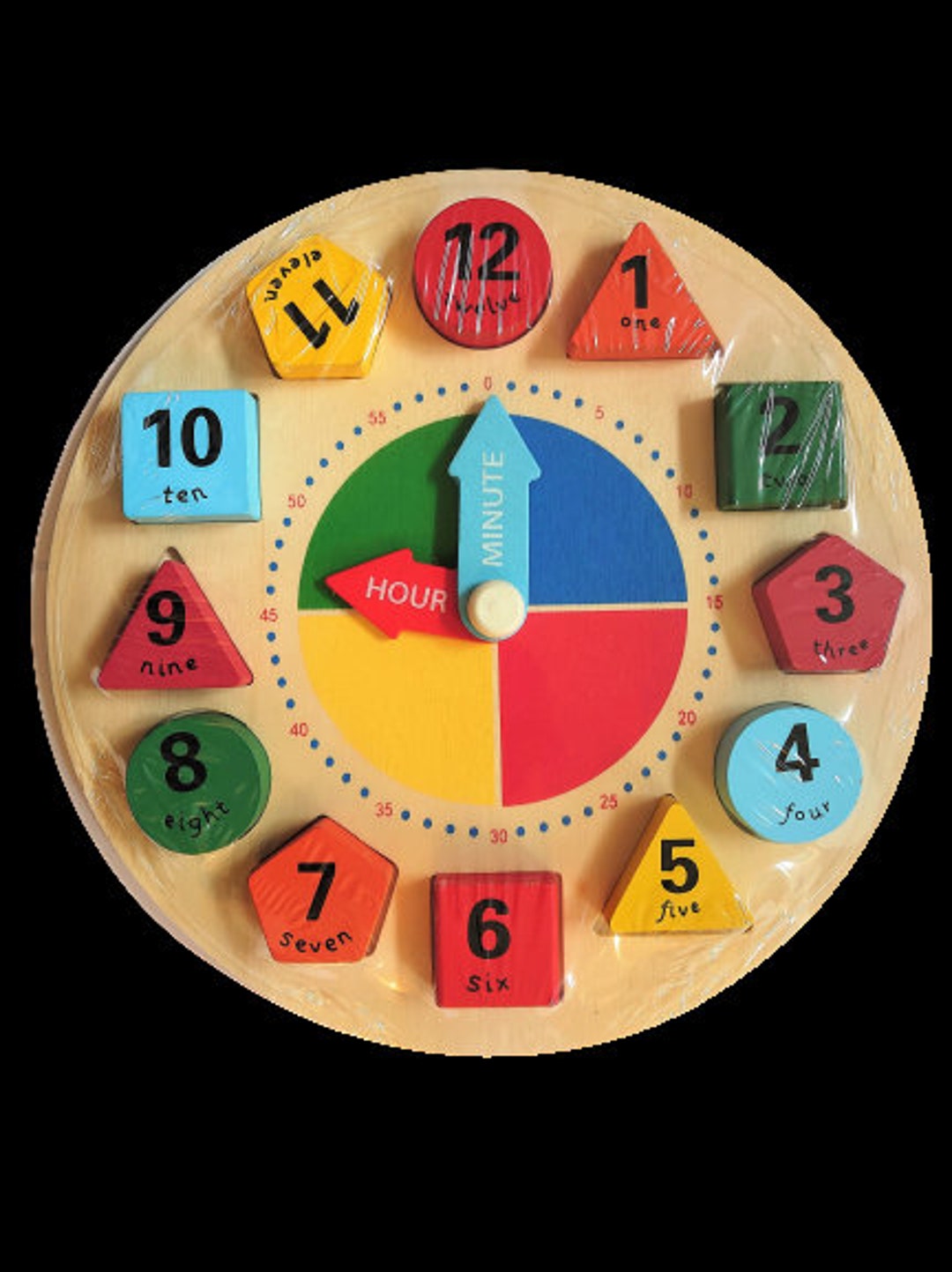 Wooden Shape Sorting Educational Learn to Tell the Time Toy Childrens ...