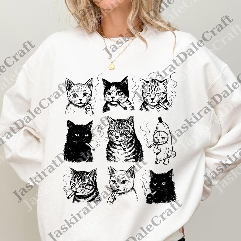Retro Smoking Cat Meme Png, Cigarette Cat Digital, Gen Z Joke Png ...