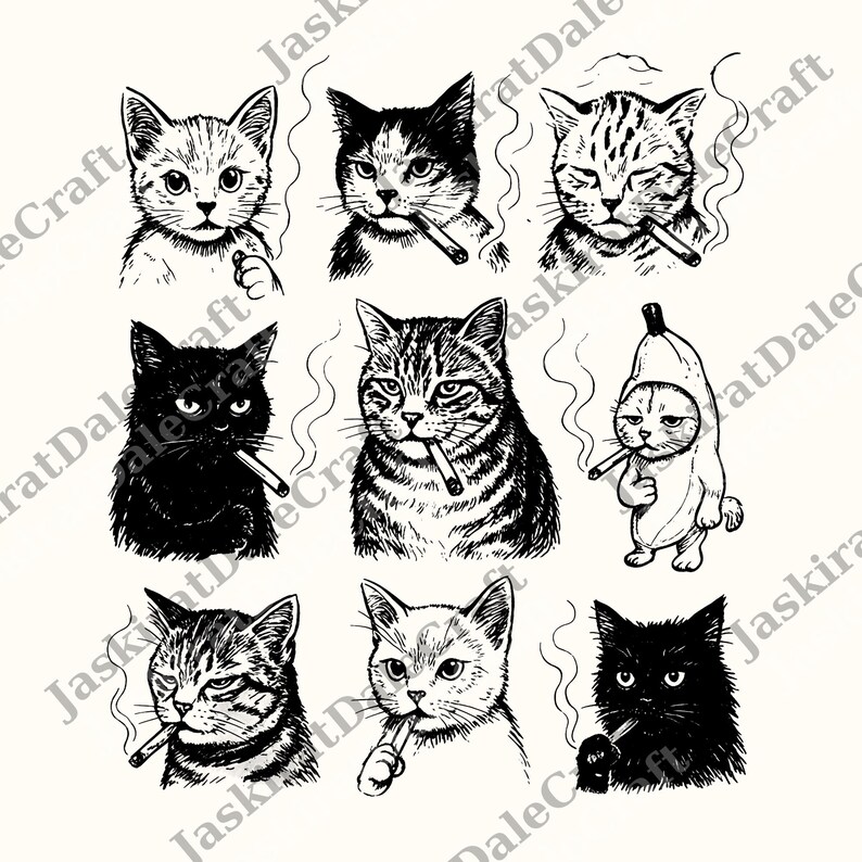 Retro Smoking Cat Meme Png, Cigarette Cat Digital, Gen Z Joke Png ...