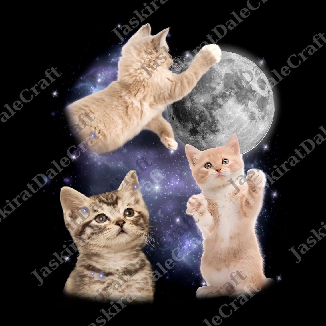 Vintage Three Cats Moon Png, Cat Moon Meme Digital, Cat Lovers Gift ...