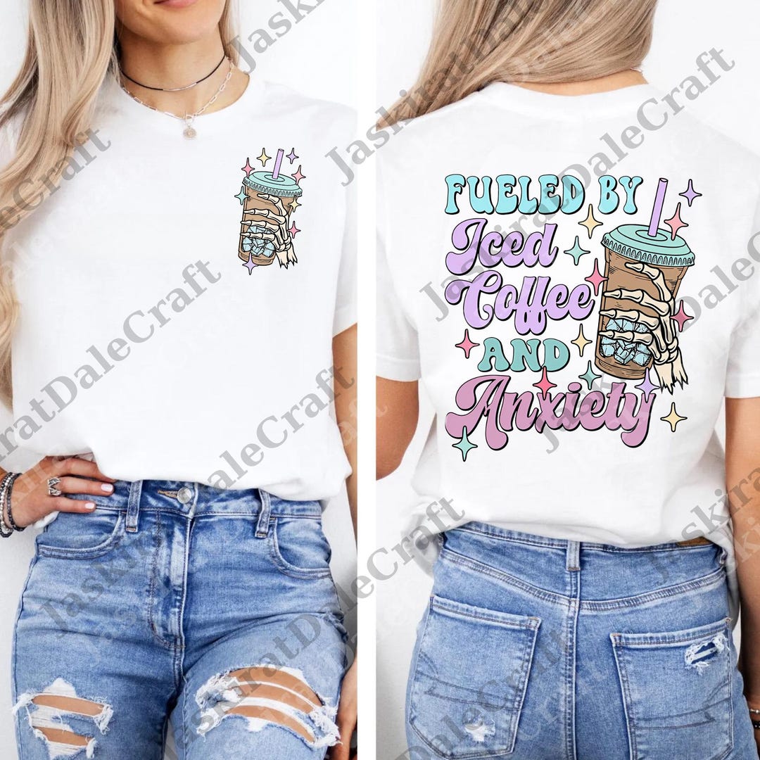 Fueled by Iced Coffee and Anxiety Png, Coffee Skull Anxiety Digital ...