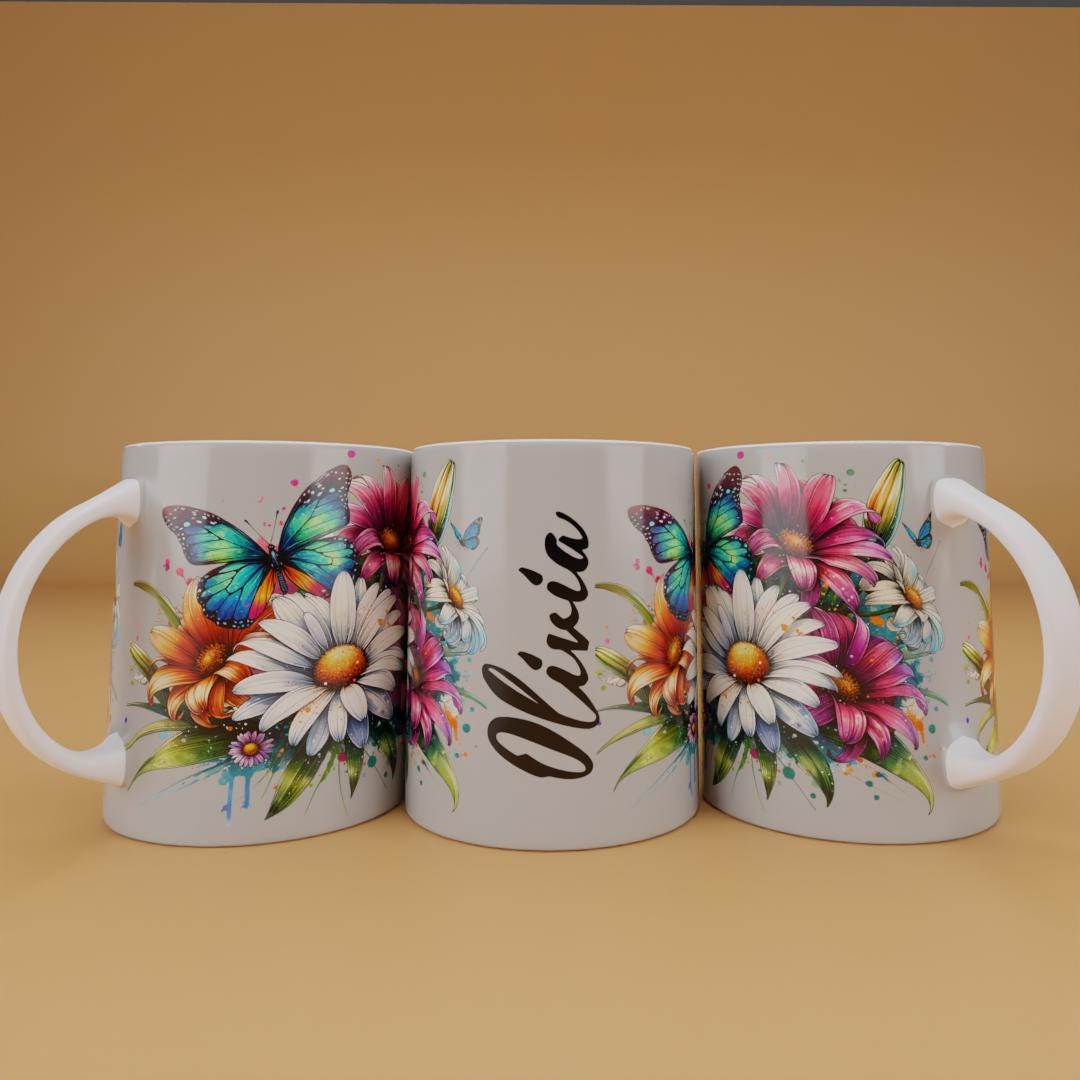 Add Your Name Mug Design, Flower Sublimation Wrap, Floral Mug Wrap,11 ...