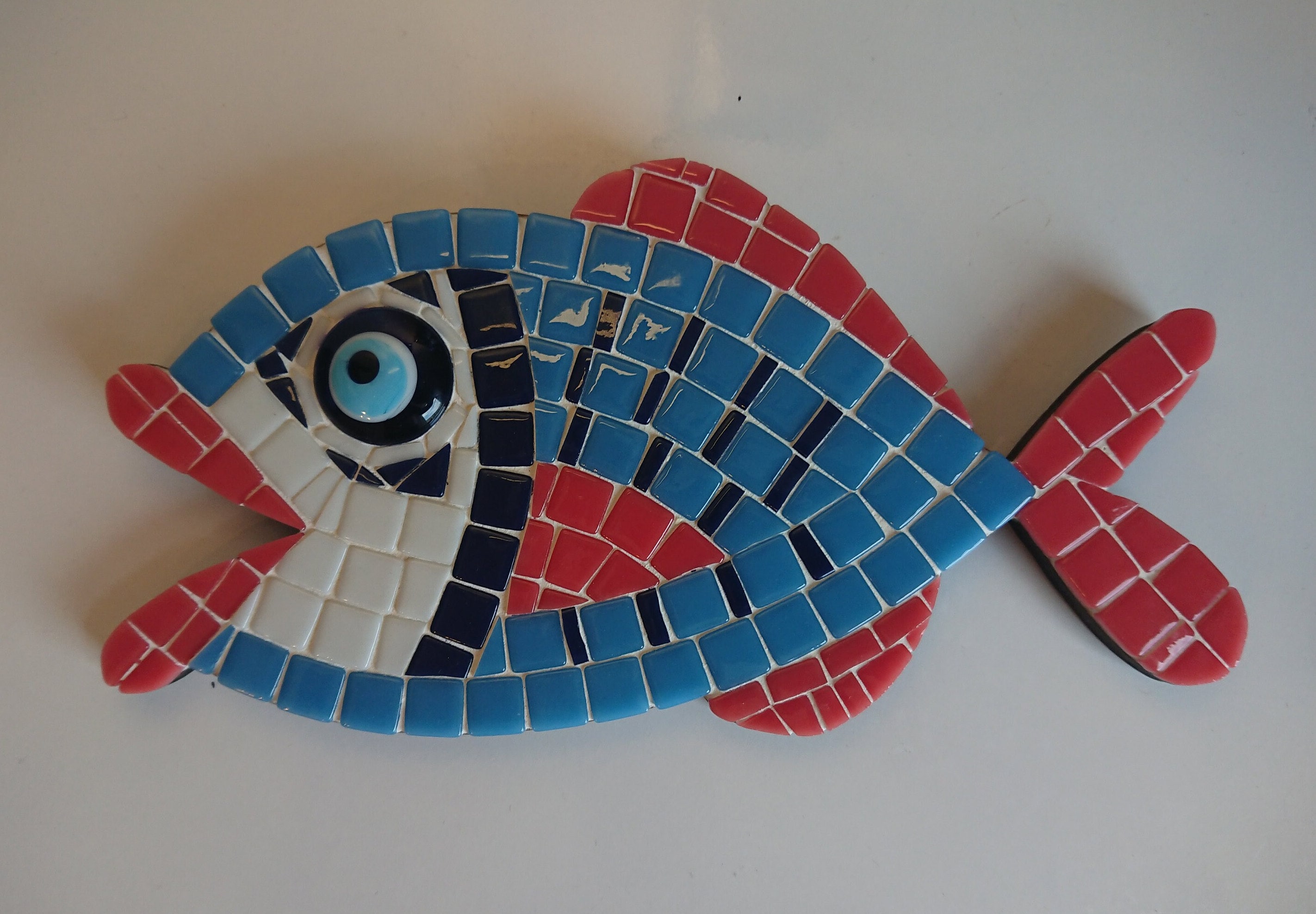 Mosaic 3 Piece Fish Wall Decor, Mosaic Cute Fish Family With Evil Eye ...