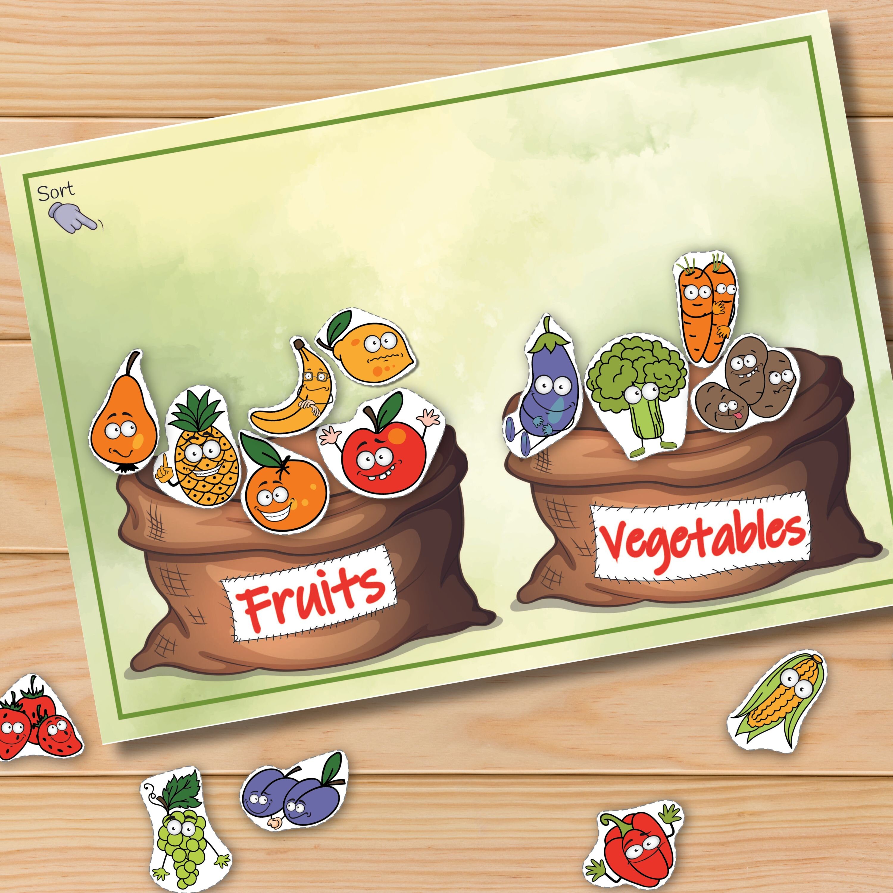 Fruits and Vegetables Sorting Activity Educational Preschool Worksheets ...