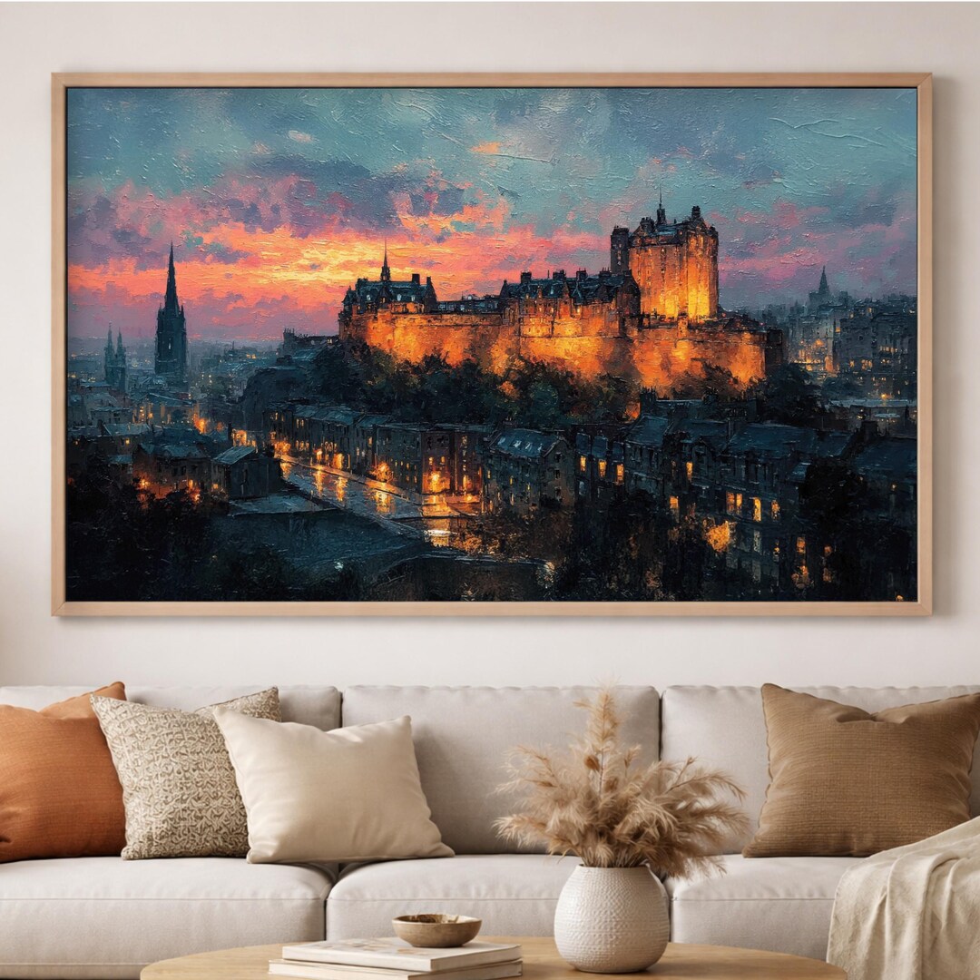 Edinburgh Castle at Sunset – Dramatic Oil Painting of Edinburgh City ...