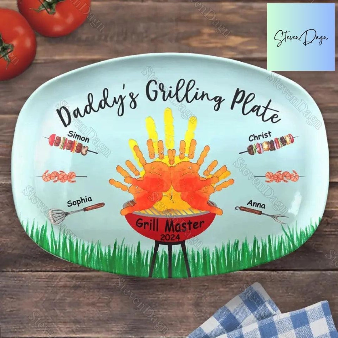 Custom Grilling Platter With Kids Name, BBQ Platter, Papa Gift, Father ...