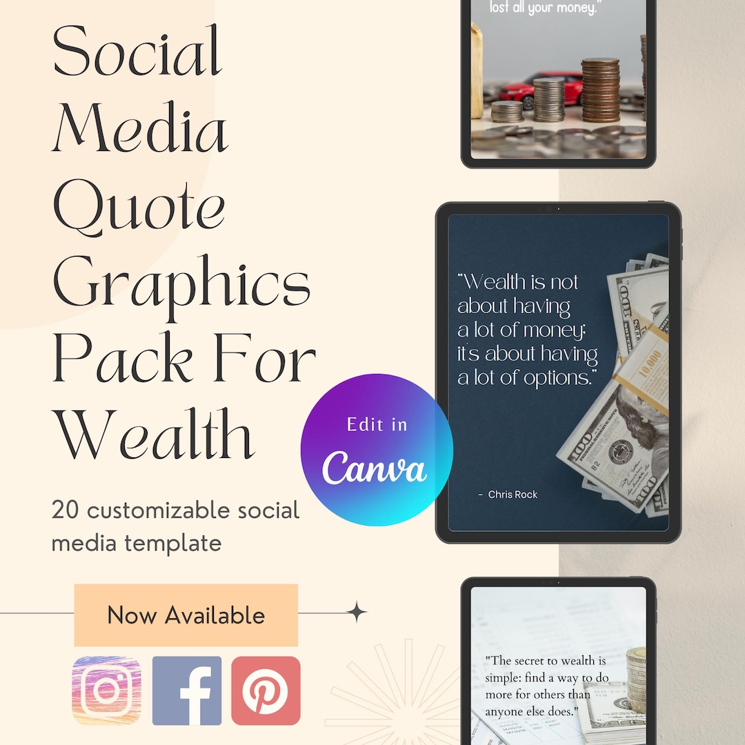 Wealth Quote Graphics Bundle: Canva Templates for Inspirational Social ...