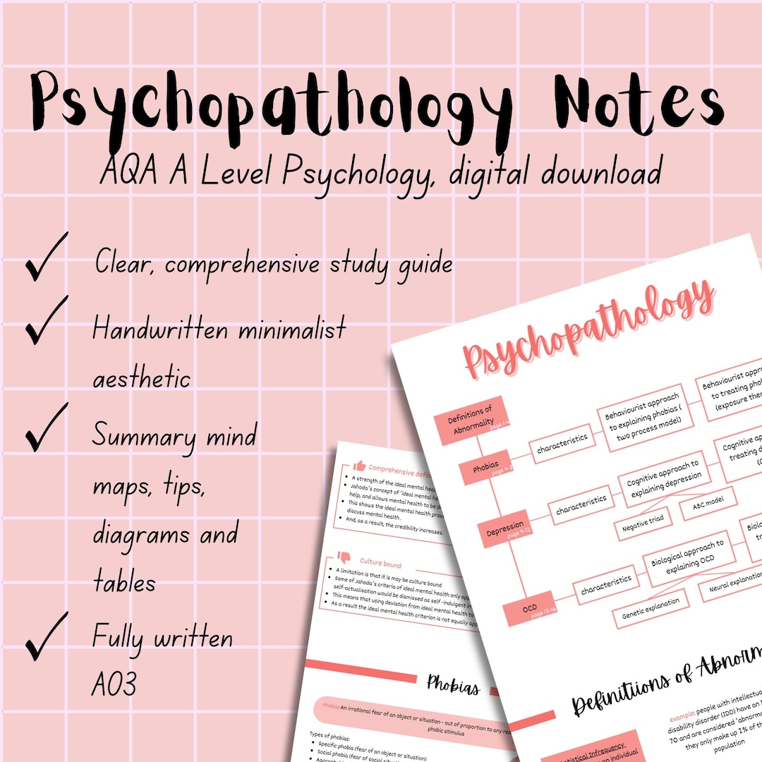 Aesthetic Handwritten Psychopathology Notes | AQA A Level Psychology ...