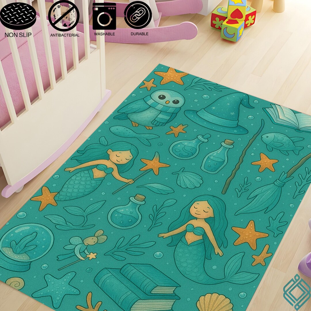 Magical Mermaid Themed Rug, Girl Room Rug, Wizard Rug, Cute Rug, Witch ...