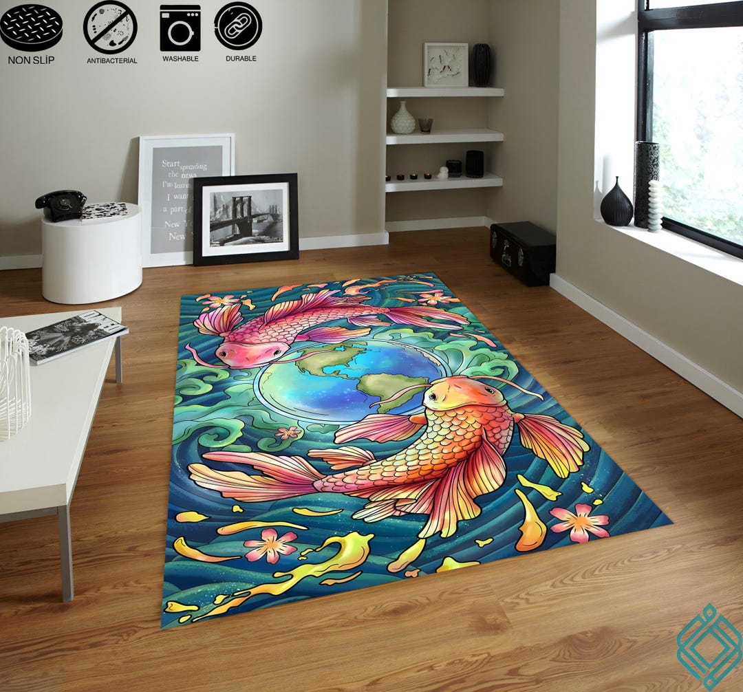 Yin Yang Pattern Rug, Koi Fishes Rugs, Fish Pattern Rug, Japanese Rug ...