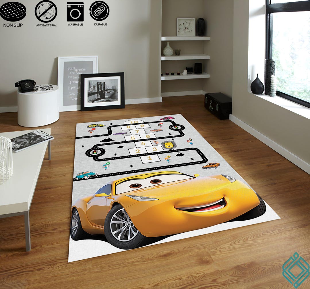 Road Map Rug, Car Design Rug, Car Pattern Kids Rug, Yellow Car Rug ...