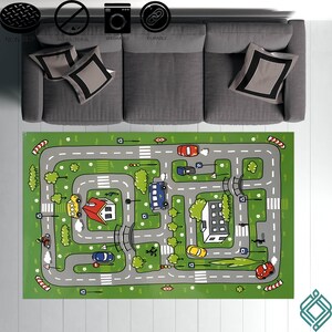 Road Map Rug, Green Kids Rug, Road Pattern Rug, Road Design Rug, Soft ...