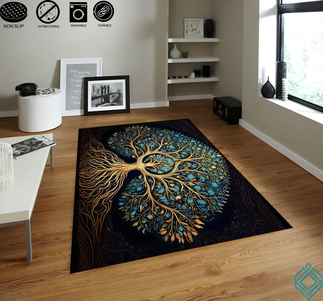 Tree of Life Rug, Boho Tree Design Nature Inspired Rug, Soft Carpet ...