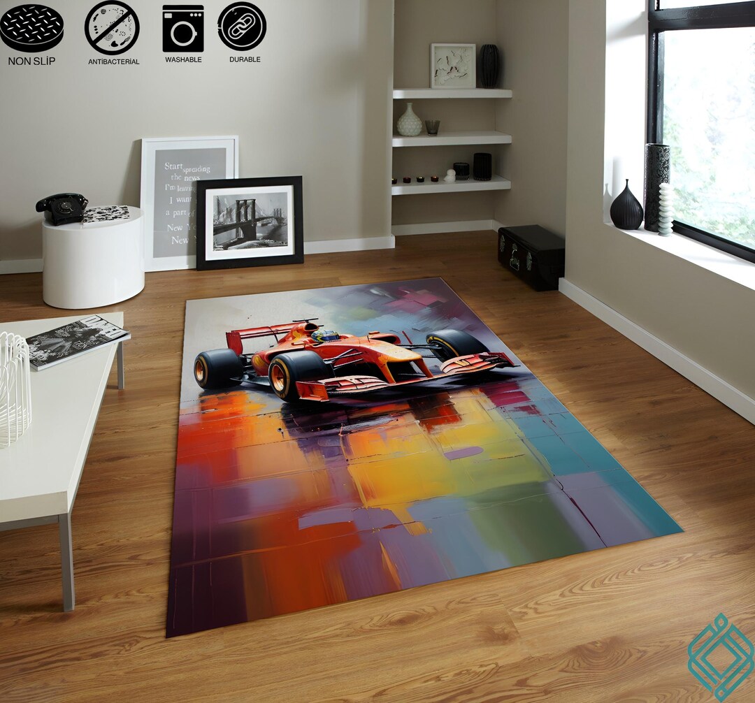 F1 Pattern Rug, Soft Rug, Boyroom Rug, Formula 1 Rug, Car Rug, Gift for ...