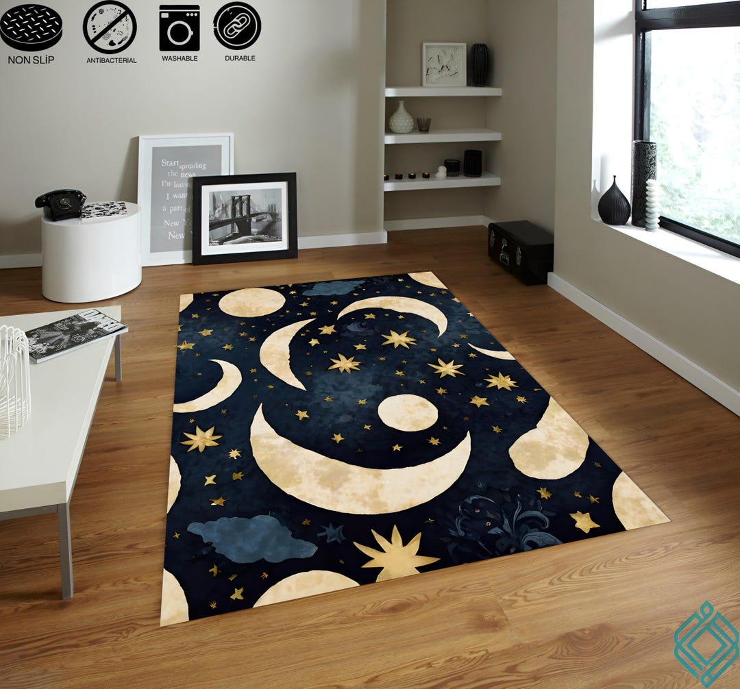 Crescent Carpet, Crescent Night Carpet, Stars Carpet, Starry Night Moon ...