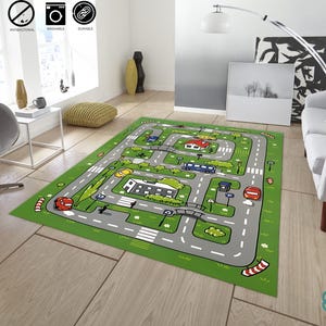 Road Map Rug, Green Kids Rug, Road Pattern Rug, Road Design Rug, Soft ...