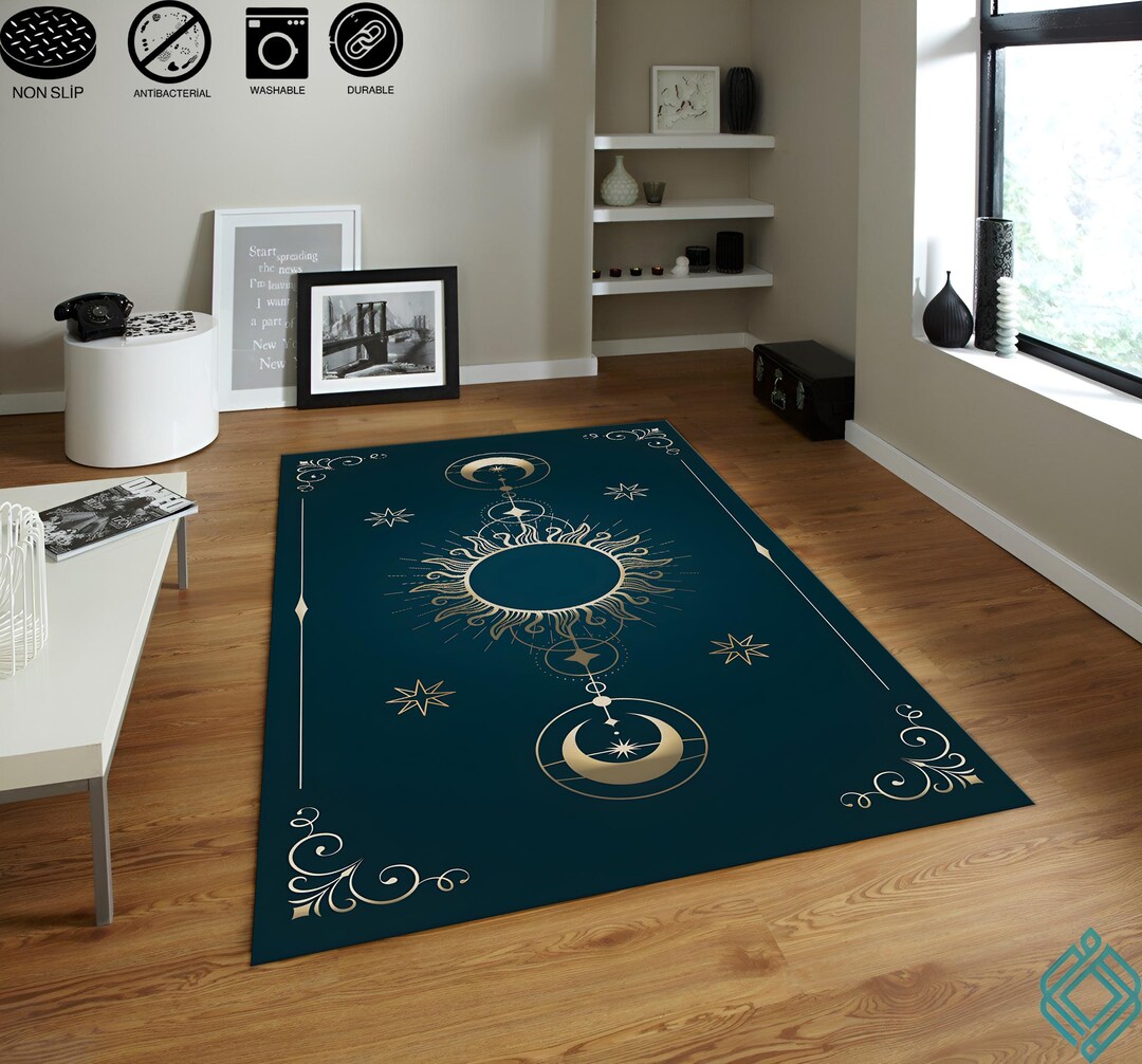 Green Rug, İslamic Pattern Rug, Moon and Star Rug, Modern Rug, Islamic ...