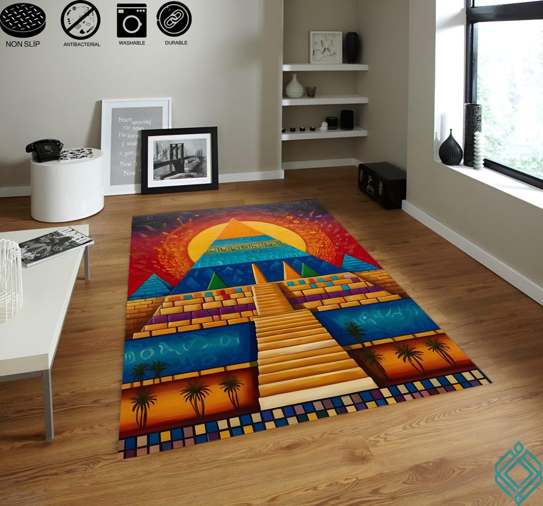 Ancient Egyptian Pyramids Rug, Colorful Pyramid Carpet, Antique ...