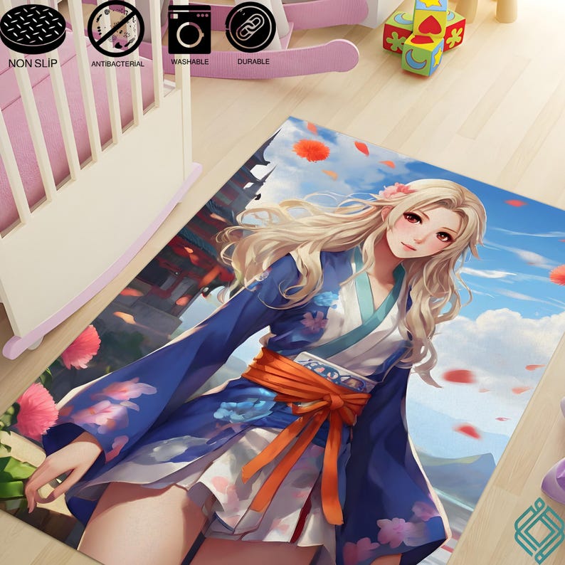 Anime Girl Rug, Anime Pattern Rug, Anime Blonde Girl Rug, Colorful ...