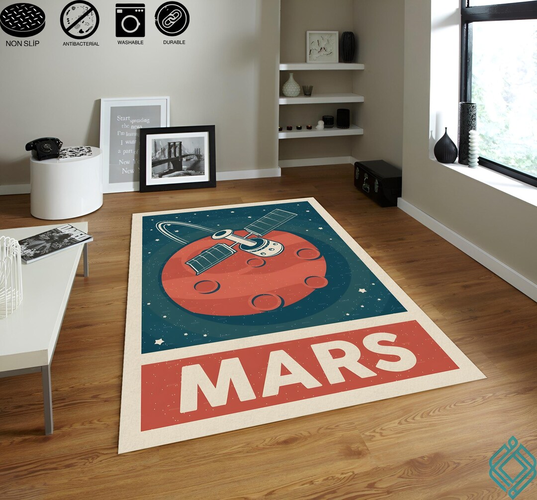 Astronaut and Mars Rug – Explore Mars: Vibrant Mars Rug With Realistic ...