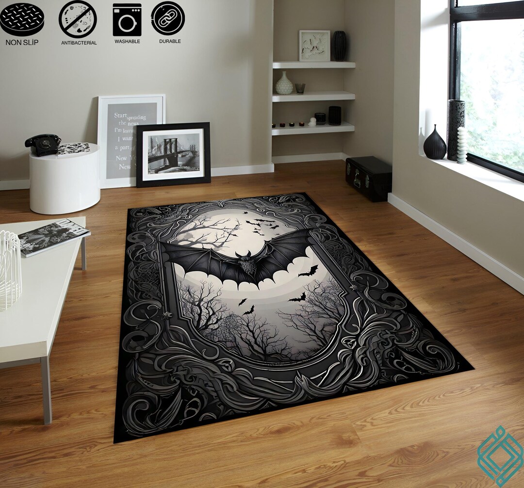 Bat Rug, Gothic Rug, Bat Gothic Room Decor, Black Rug Halloween Decor ...