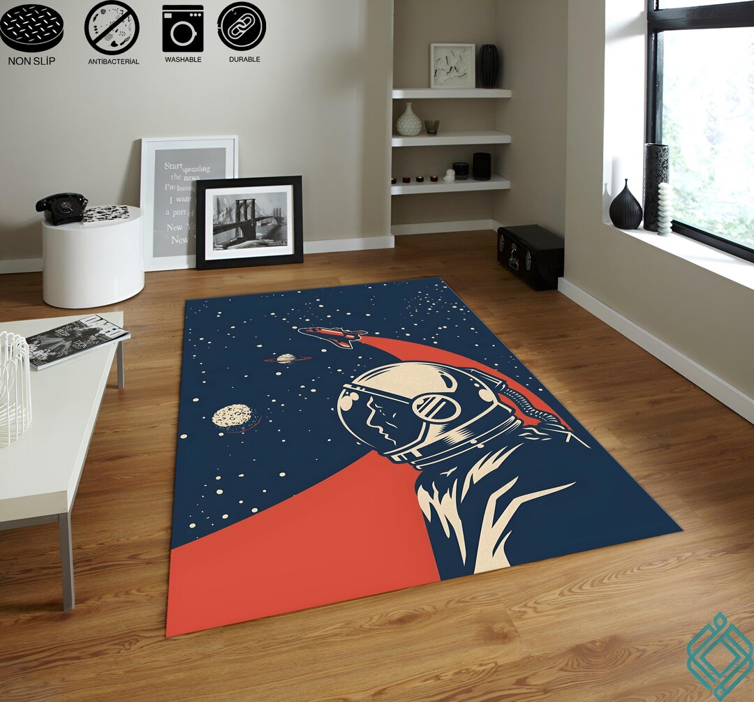 Astronaut and Mars Rug Cosmic Rugs Collection, Planet Pattern Rug ...