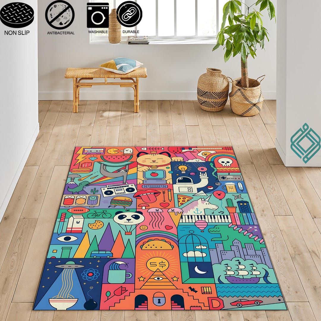 Abstract Kids Rug, Colorful Kids Rug, Gift Idea for Kids, Children Rug ...