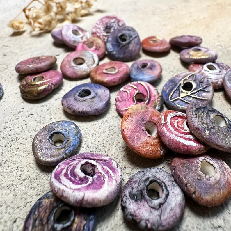 Porcelain Beads, Rustic Clay Beads, Disc Beads, Handmade Findings, Boho ...