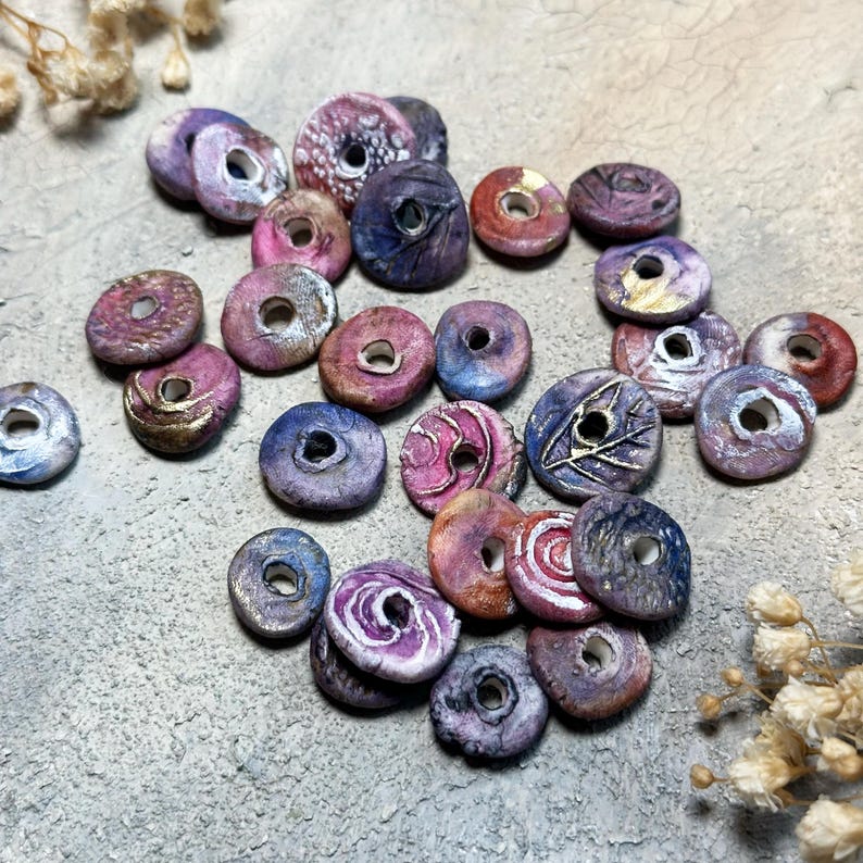 Porcelain Beads, Rustic Clay Beads, Disc Beads, Handmade Findings, Boho ...