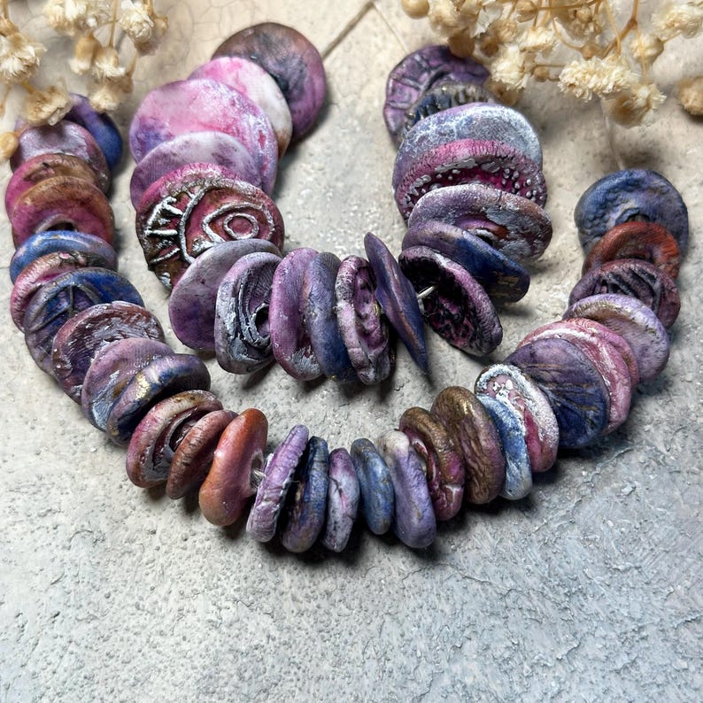 Porcelain Beads, Rustic Clay Beads, Disc Beads, Handmade Findings, Boho ...